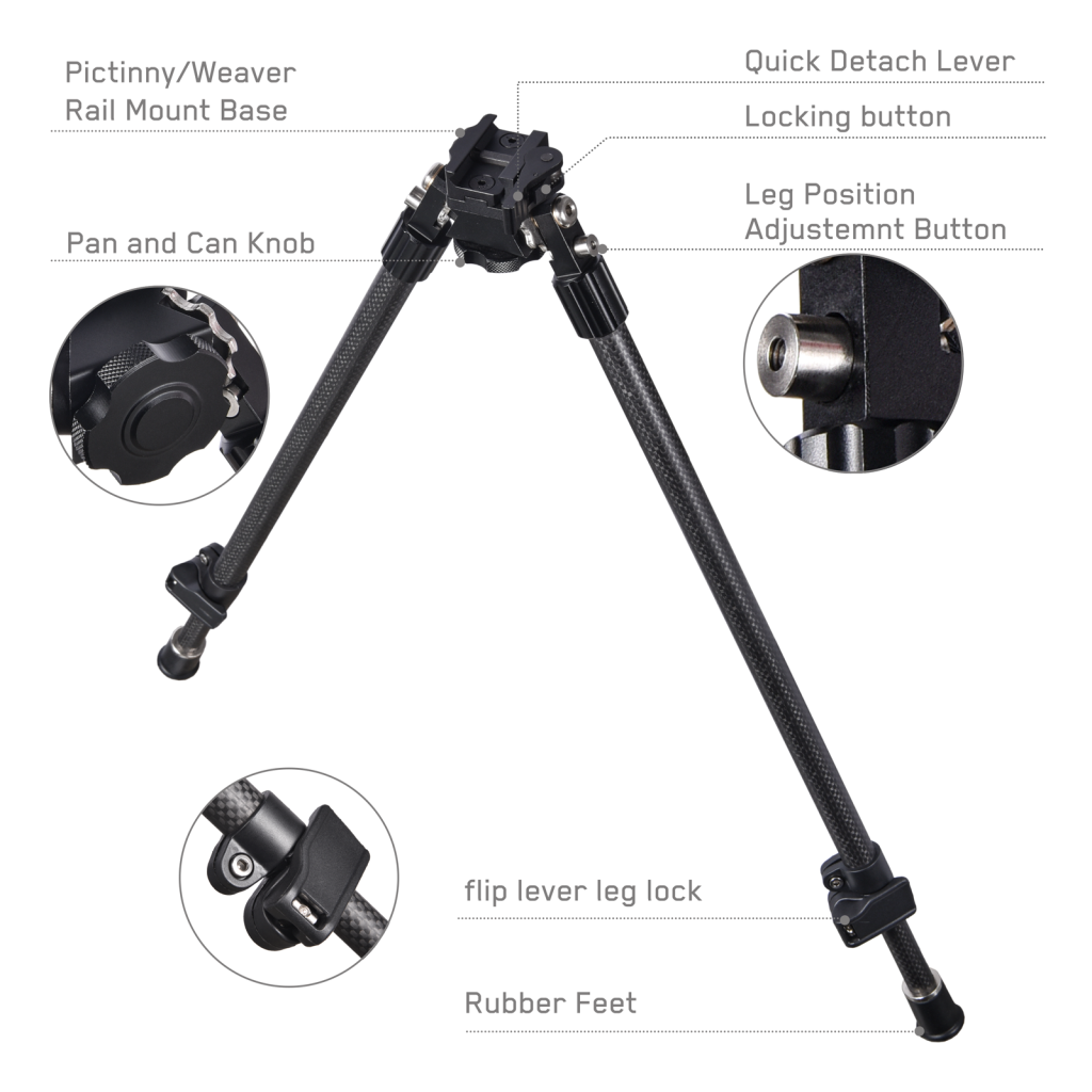 Tactical Carbon Fiber Rifle Bipod Tall with Quick Detach Lever 1913 ...